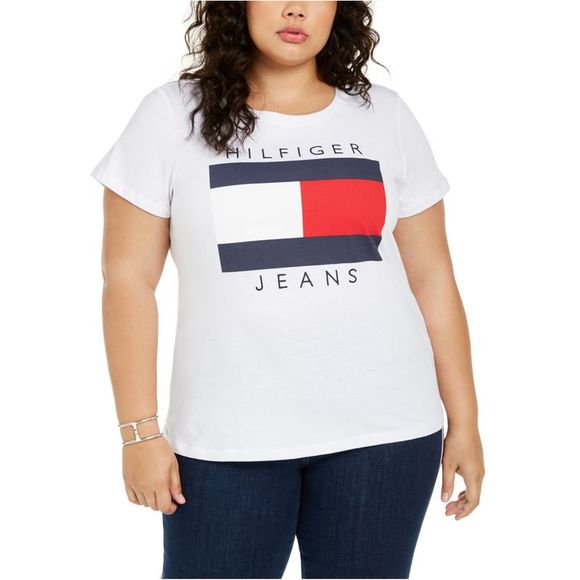Tommy Hilfiger | Tops | Tommy Hilfiger Womens Logo Graphic Tshirt White ...